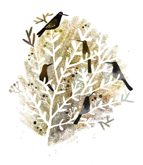 A beautiful beautiful drawing of birds in a tree.