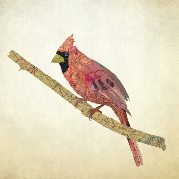 Bird art made from maps.